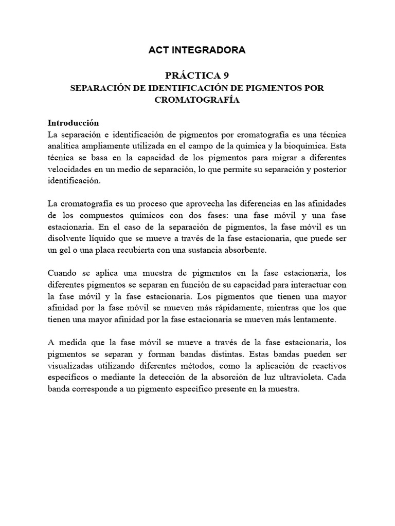 Act Integradora | PDF | Cromatografía | Carotenoide