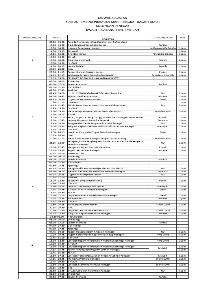 Jadwal KMD Penegak 2024 | PDF