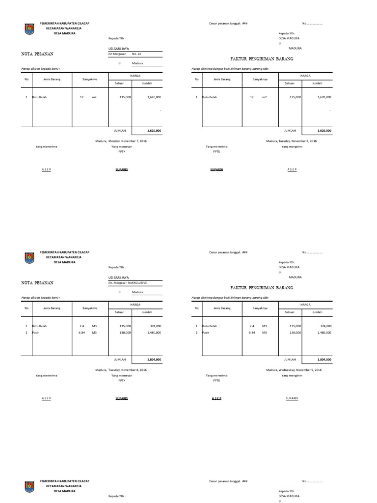 Nota Pesanan Dan Faktur | PDF