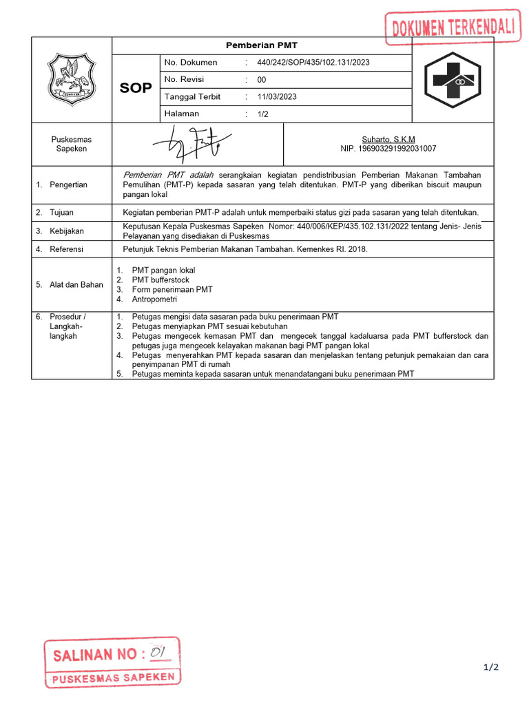 Sop Pemberian PMT | PDF