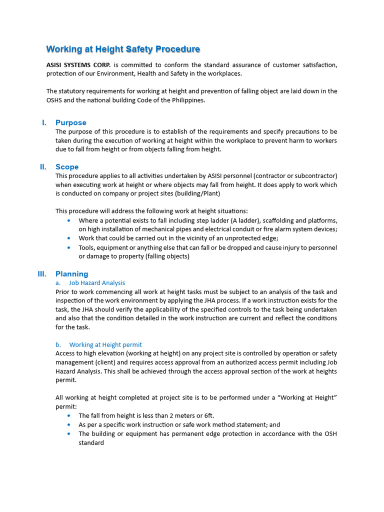 Working at Height Safety Procedure-1 | PDF | Safety | Scaffolding
