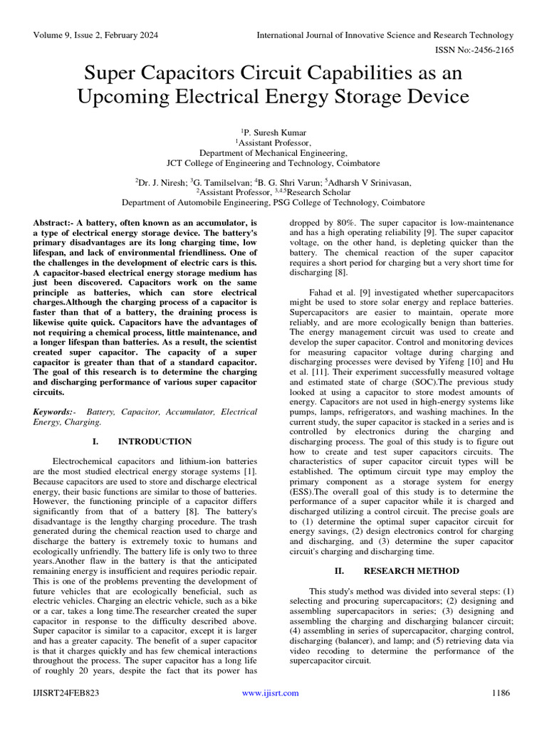 Super Capacitors Circuit Capabilities As An Upcoming Electrical Energy ...