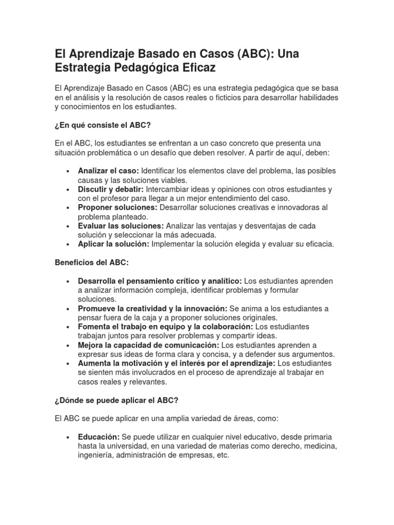 El Aprendizaje Basado en Casos | Descargar gratis PDF | Aprendizaje | Pensamiento