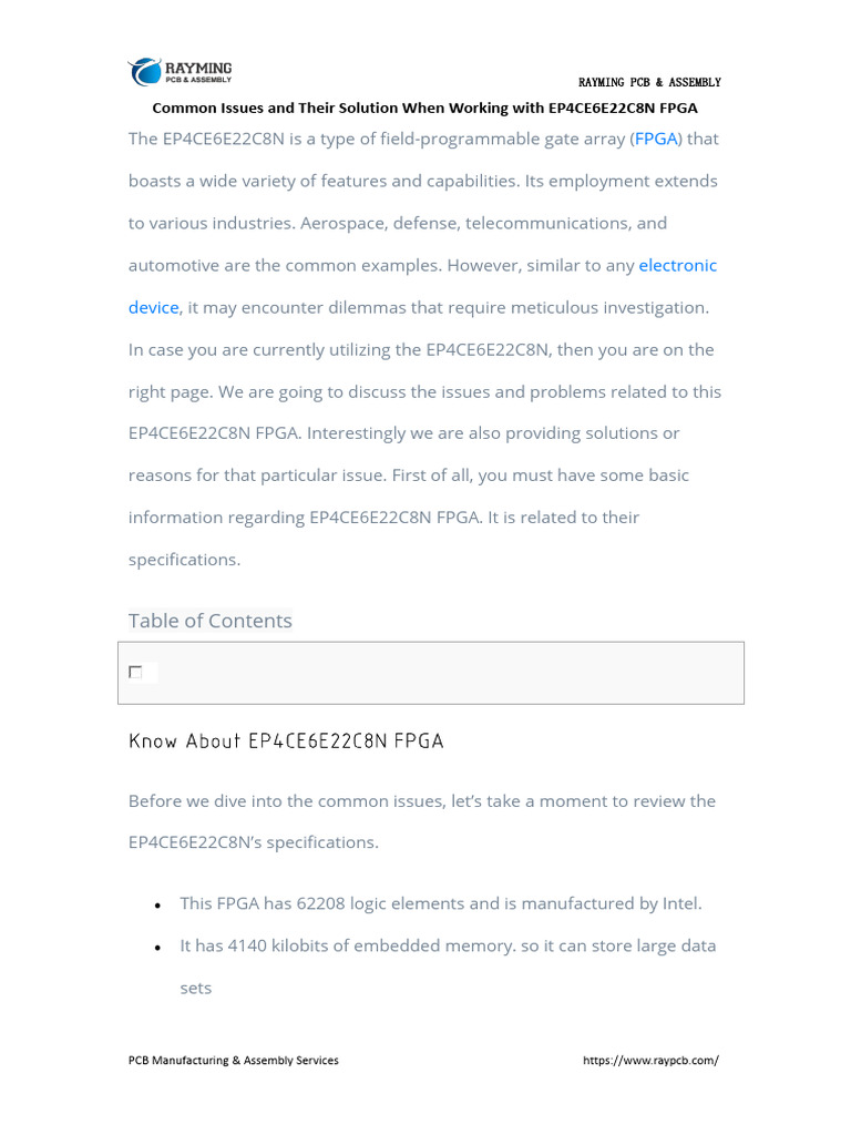 Common Issues and Their Solution When Working With EP4CE6E22C8N FPGA | PDF | Field Programmable ...