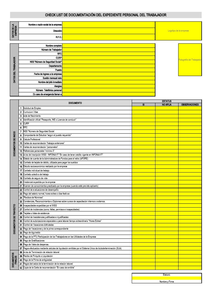 Check List de Documentos Del Expediente Laboral | Descargar gratis PDF | Salario
