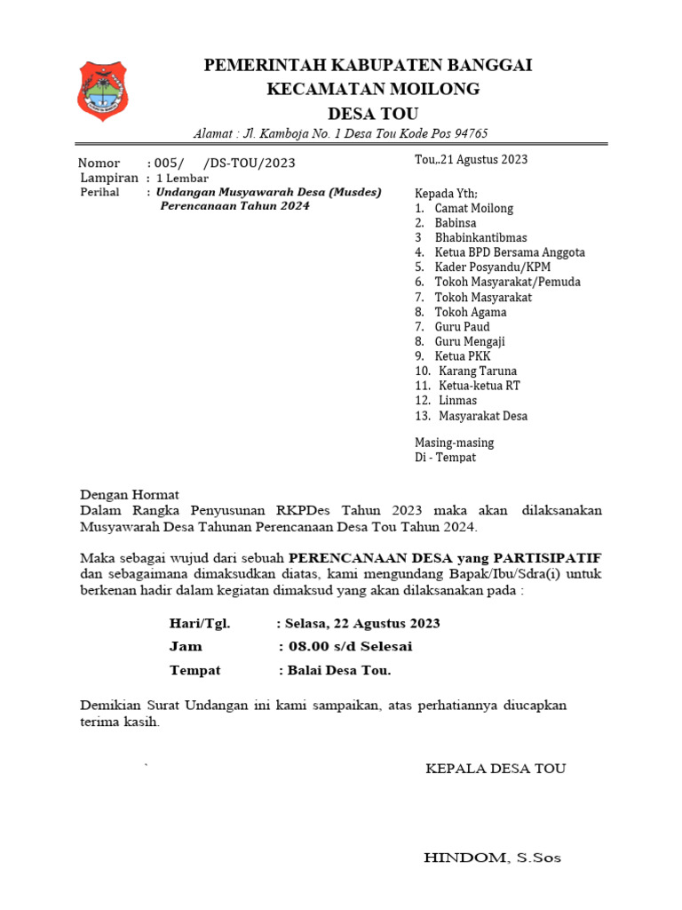 Undangan Panitia Musdes 2023 | PDF