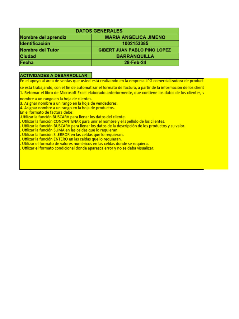 Taller Formulas Y Funciones En Excel 2016 Pdf Microsoft Excel