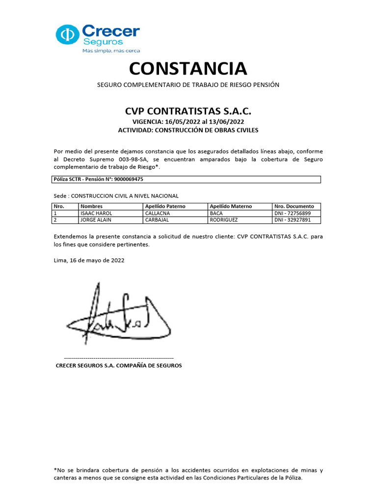 Cobertura SCTR para Construcción | PDF | Finanzas y dinero