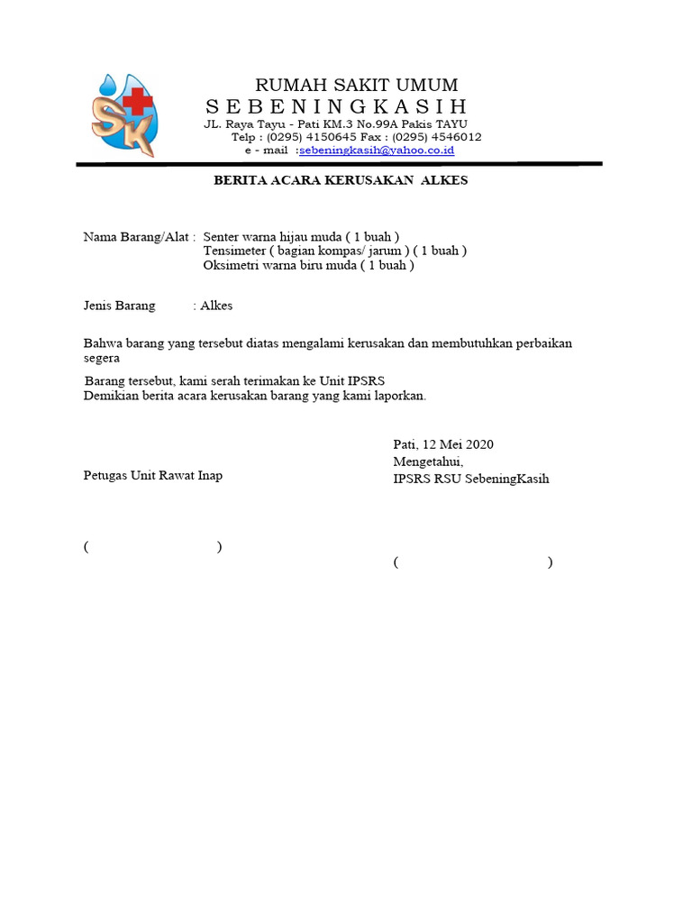 Berita Acara Kerusakan Alkes | PDF
