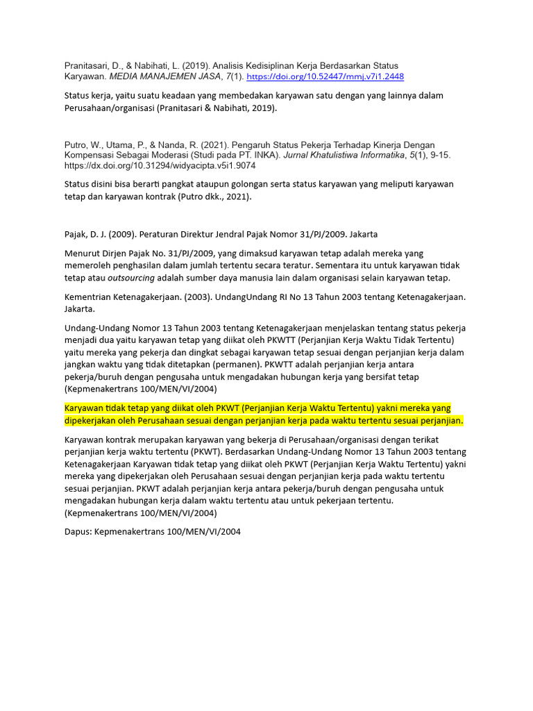 Bahan Status Kerja | PDF