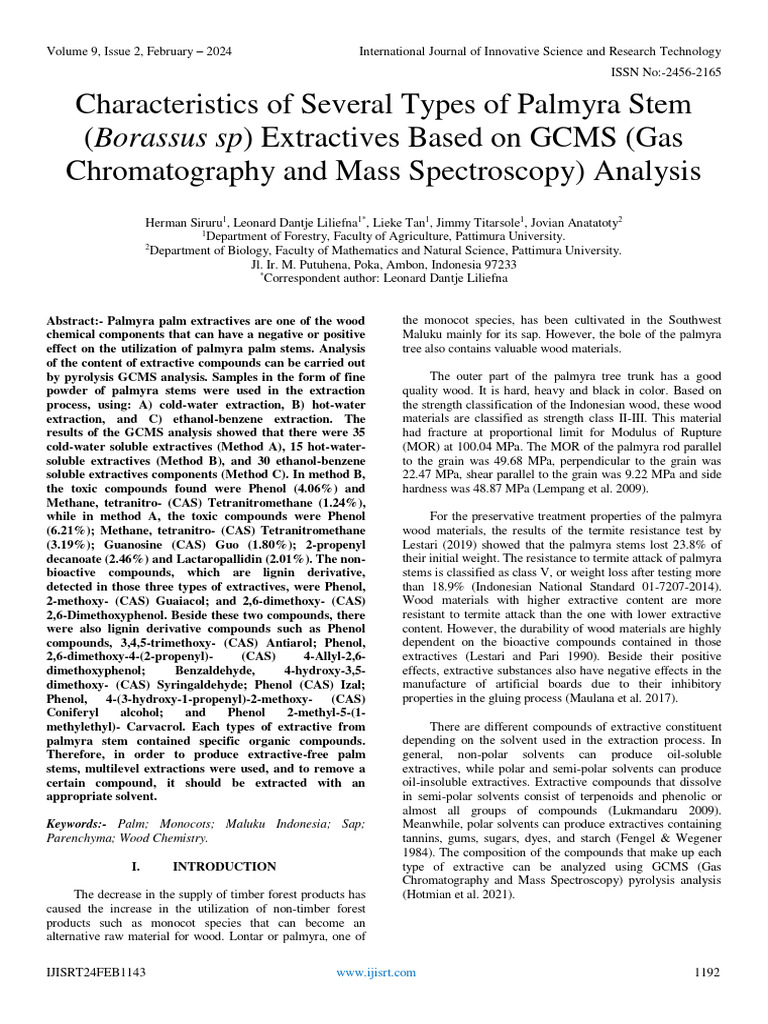 Characteristics of Several Types of Palmyra Stem (Borassus SP ...