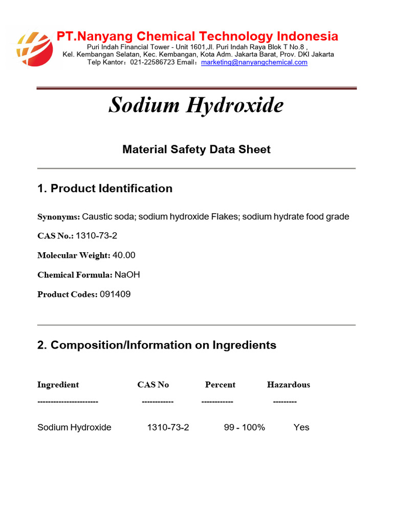 Sodium Hydroxide Safety Guide | PDF | Sodium Hydroxide | Waste
