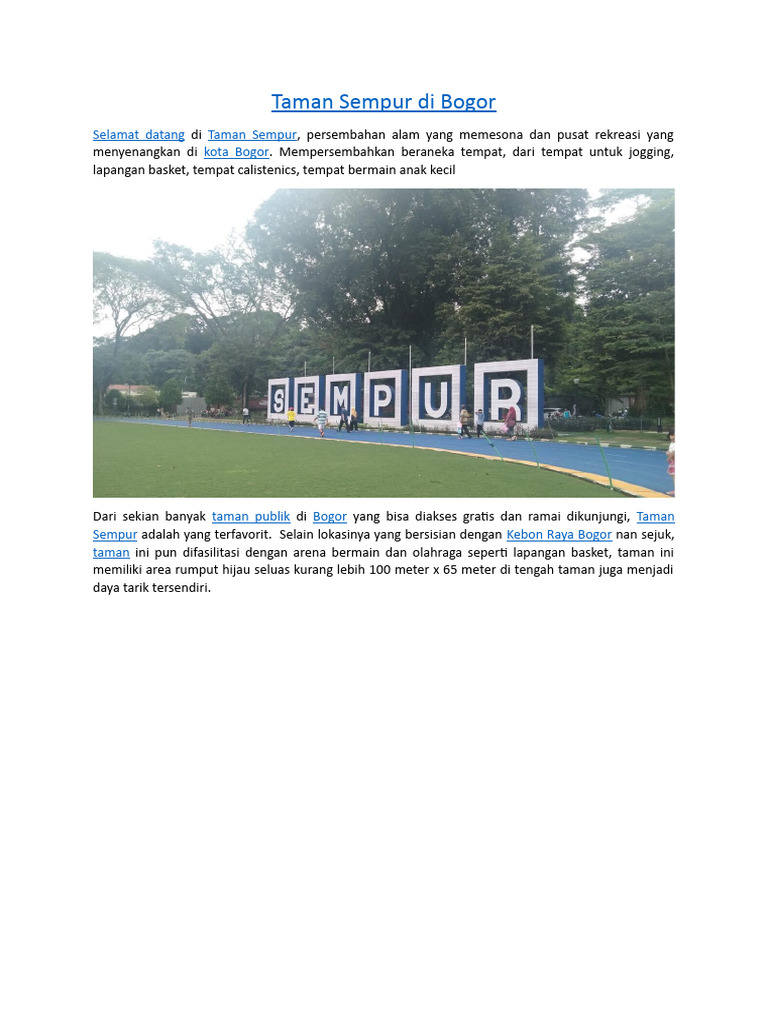 Taman Sempur: Rekreasi Gratis di Bogor | PDF