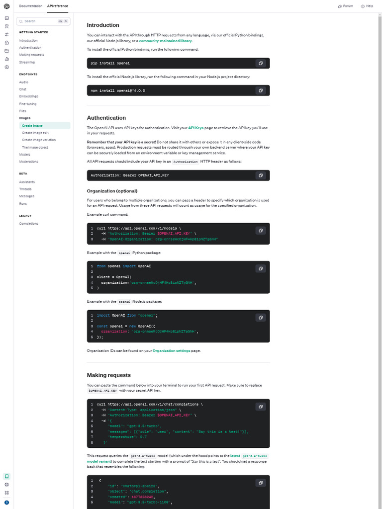 API Reference - OpenAI API | PDF