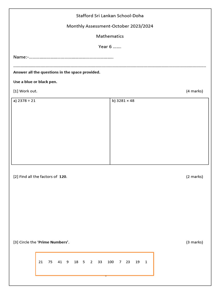 Monthly Assessment Math Oct 2023 | PDF | Mathematical Objects | Ring Theory