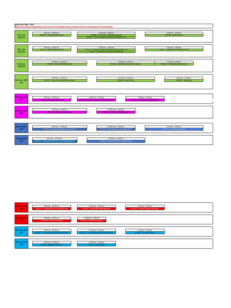 Exam Timetable - 23S1 | PDF | Computer Programming | System