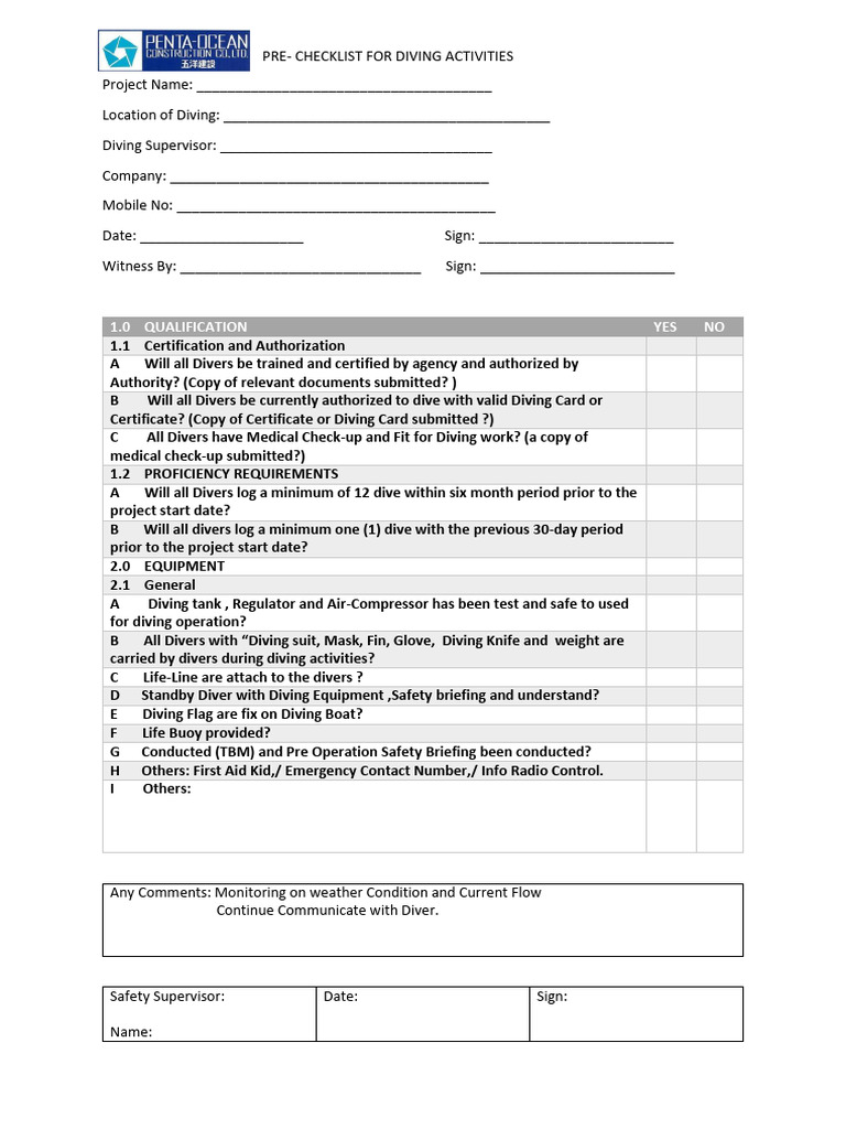 Diving Checklist | PDF