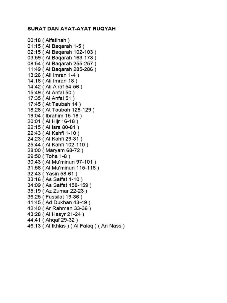Ruqyah Verses and Surahs List | PDF