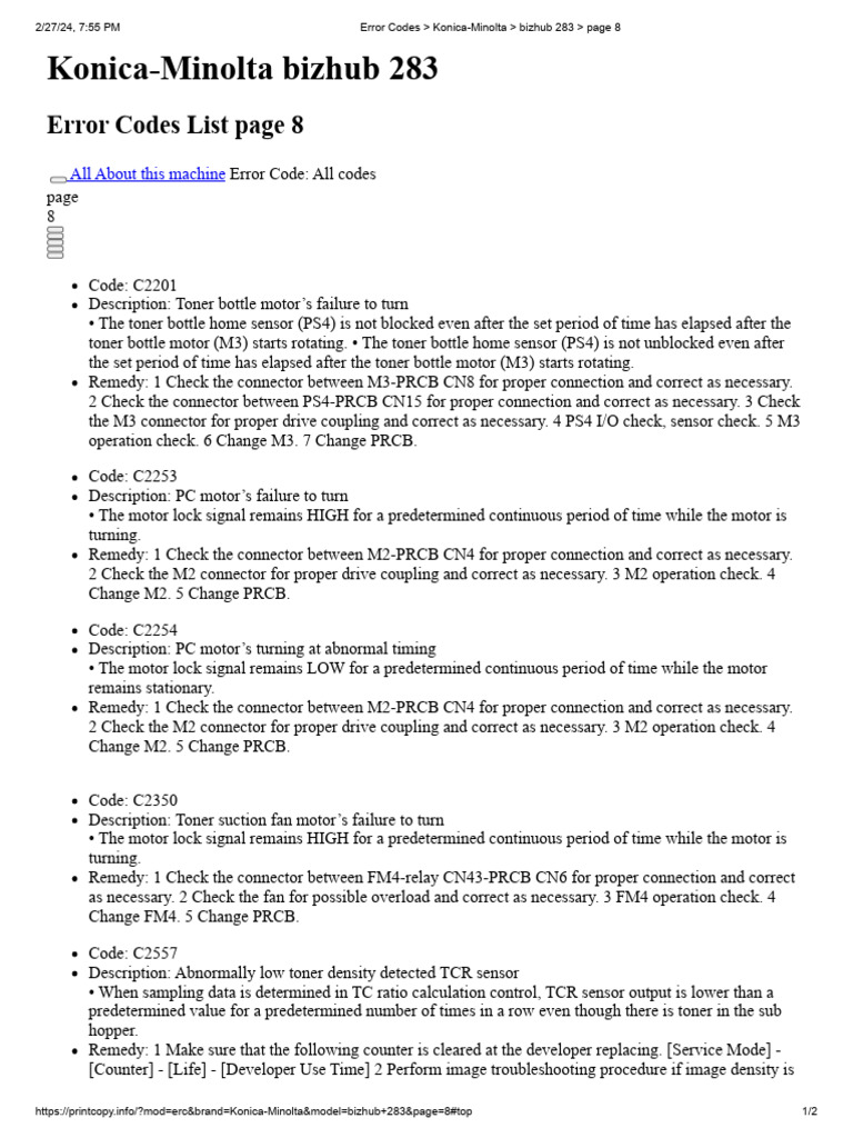 Error Codes - Konica-Minolta - Bizhub 283 - Page 8 | Download Free PDF ...