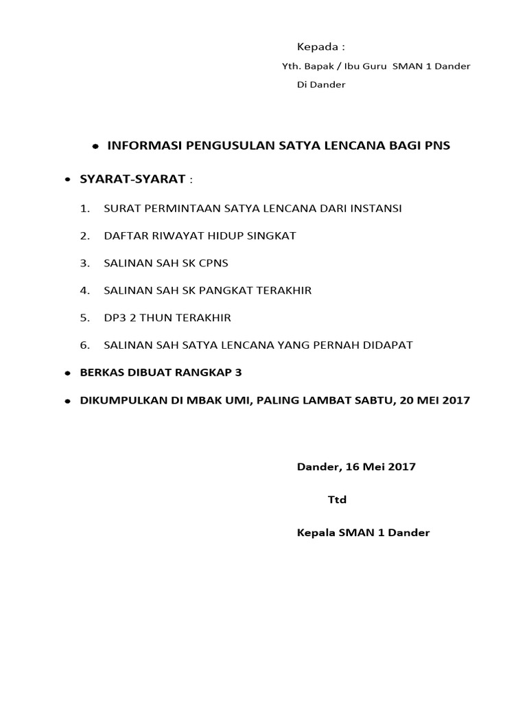 Usulan Penghargaan Satya Lencana | PDF