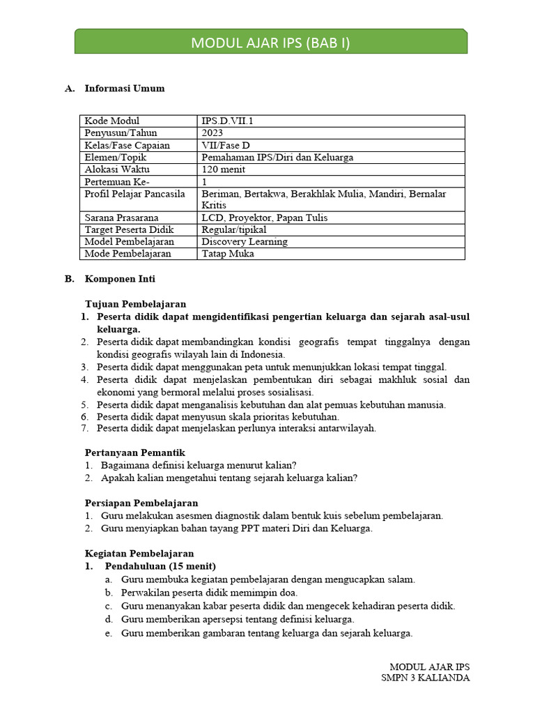 Ips Kelas Vii - Modul Ajar Sem 1 | PDF