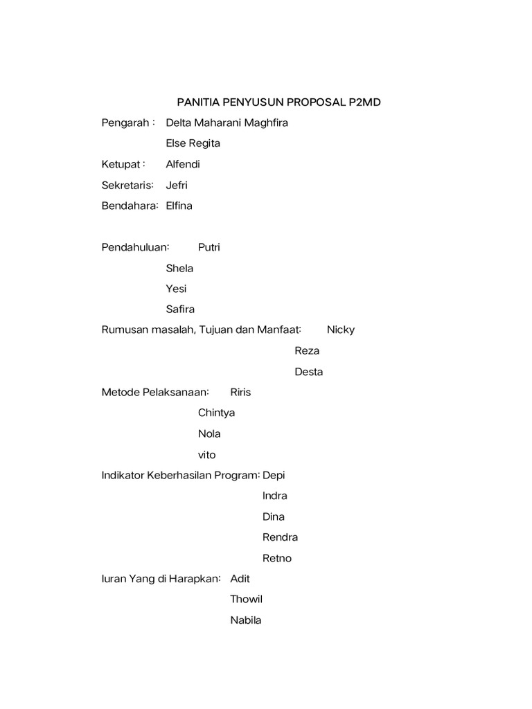 Susunan Kepanitiaan Penyusunan Proposal P2MD 2024 | PDF
