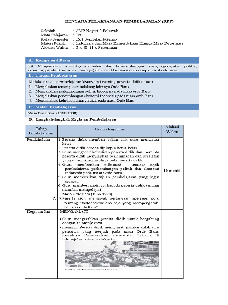 RPP IPS Kelas IX: Orde Baru | PDF