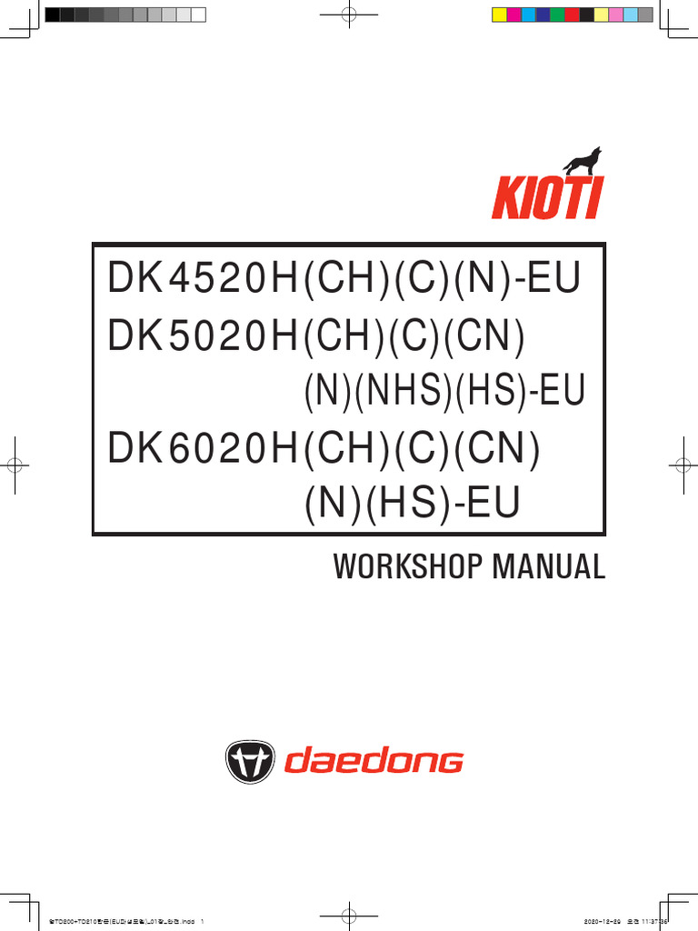 Kioti Daedong DK4520-EU, DK5020-EU, DK6020-EU Tractors Service Manual WM201231 | PDF | Tractor ...
