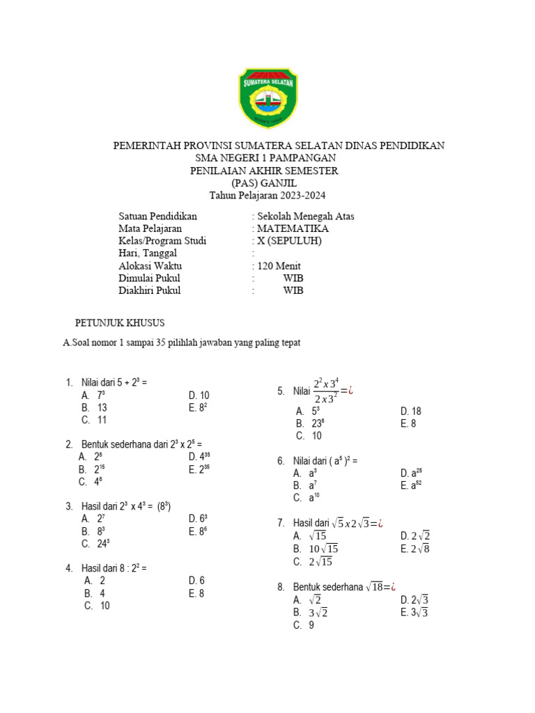 Soal Matematika - M. Firdaus | PDF