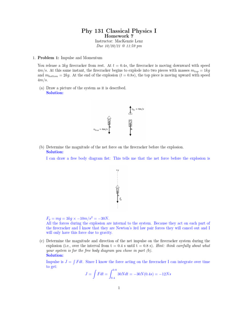 PHY131 hw7 | PDF | Momentum | Force