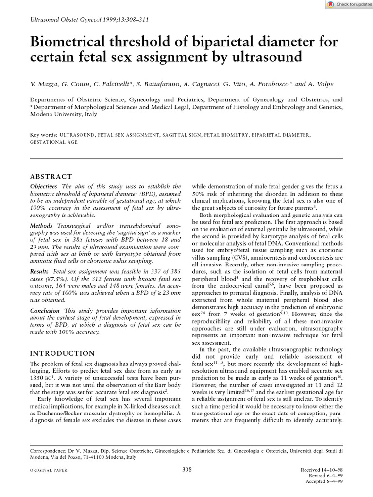 Ultrasound in Obstet Gyne - 2002 - Mazza - Biometrical Threshold of ...