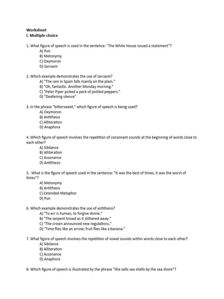 Worksheet Ethan | PDF | Metaphor | Linguistics