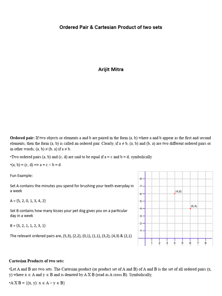 V - 1 - Ordered Pair & Cartesian Product of Two Sets | PDF