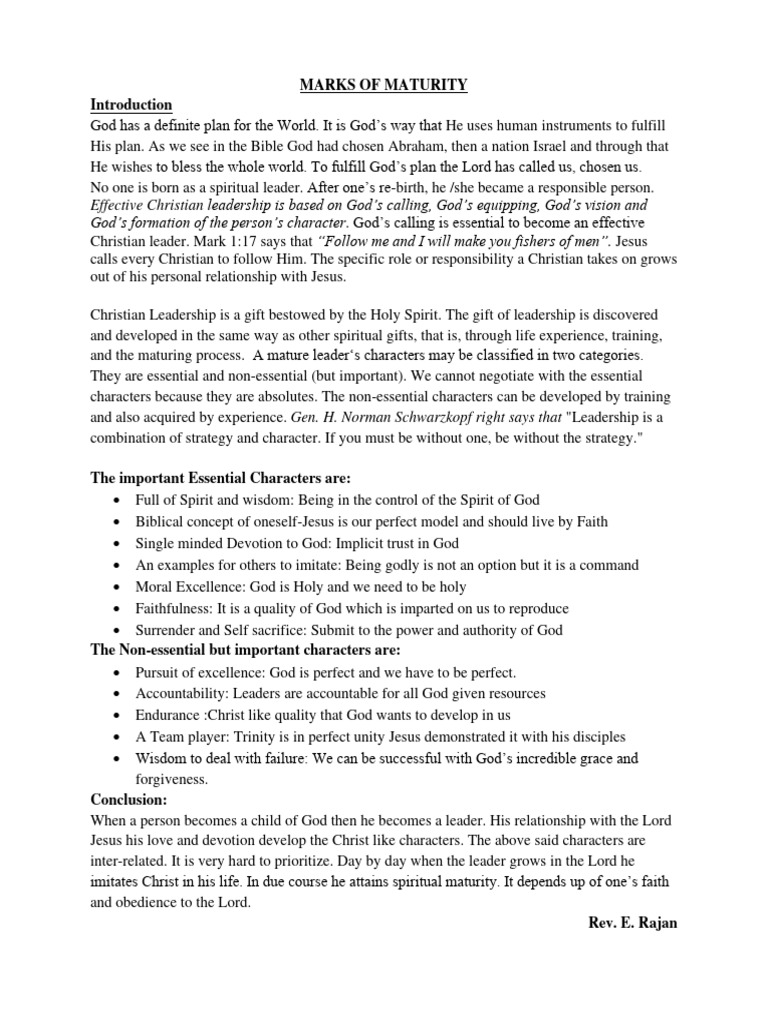 Marks of Maturity | PDF | God | Jesus
