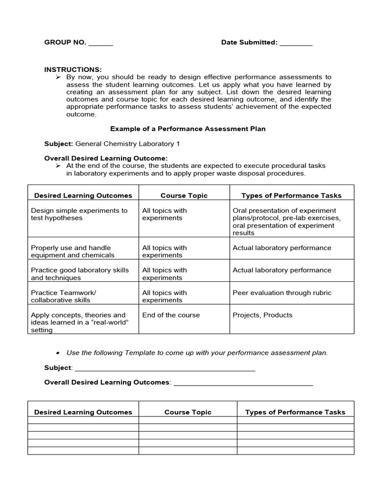 Performance Assessment Plan Template | PDF