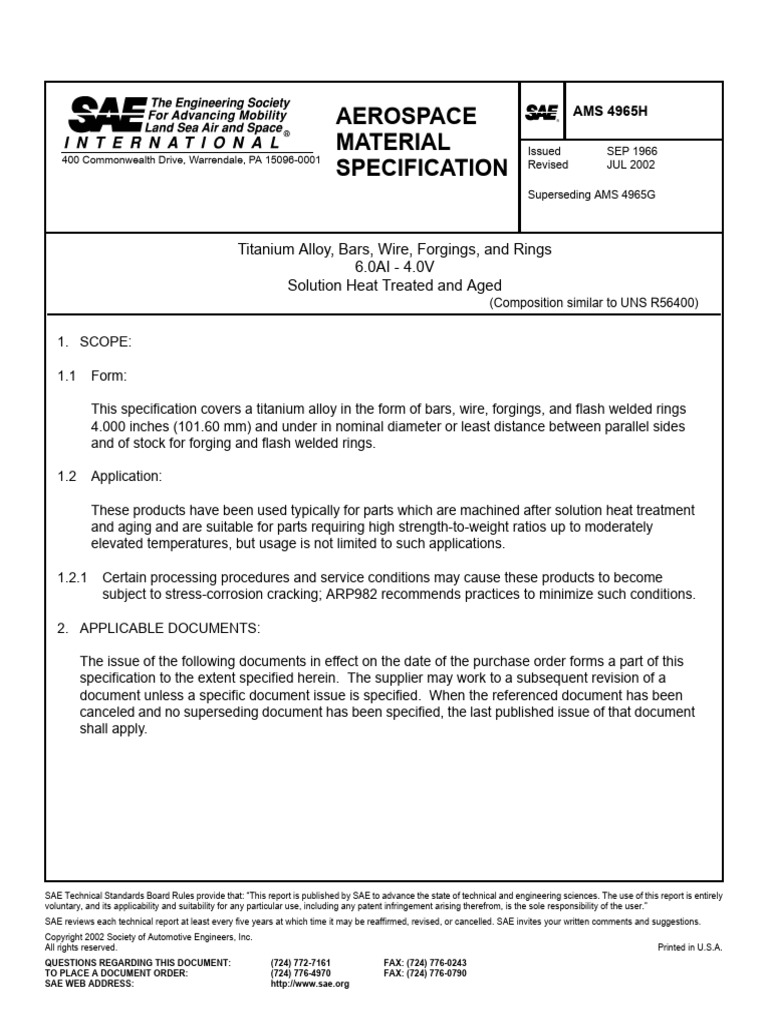 Ams 4965 H | PDF | Titanium | Heat Treating
