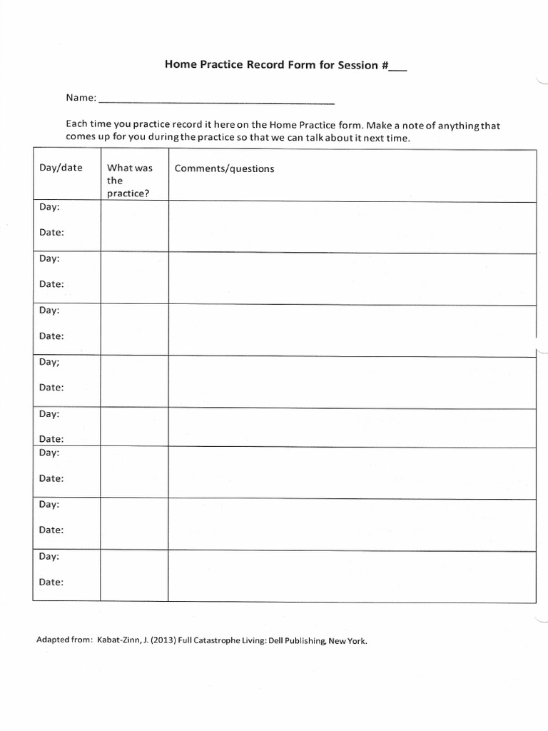 MBSR Practice Log | PDF