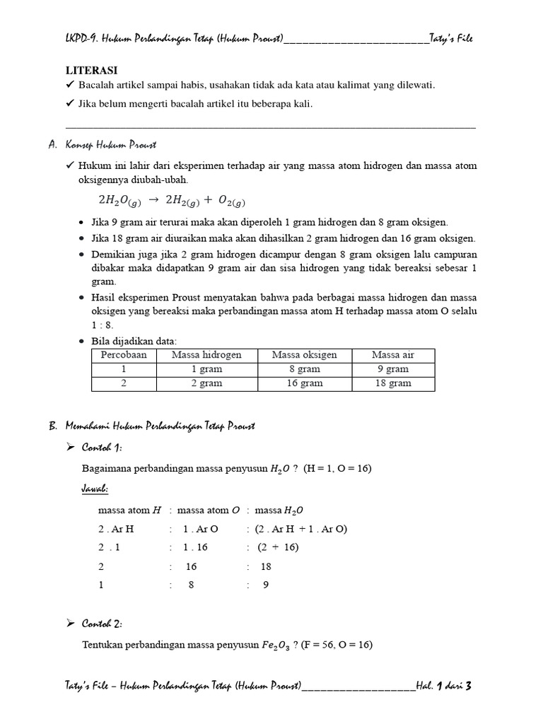 LKPD 9 - Hukum Perbandingan Tetap Proust | PDF LKPD 9 - Hukum Perbandingan Tetap Proust | PDF