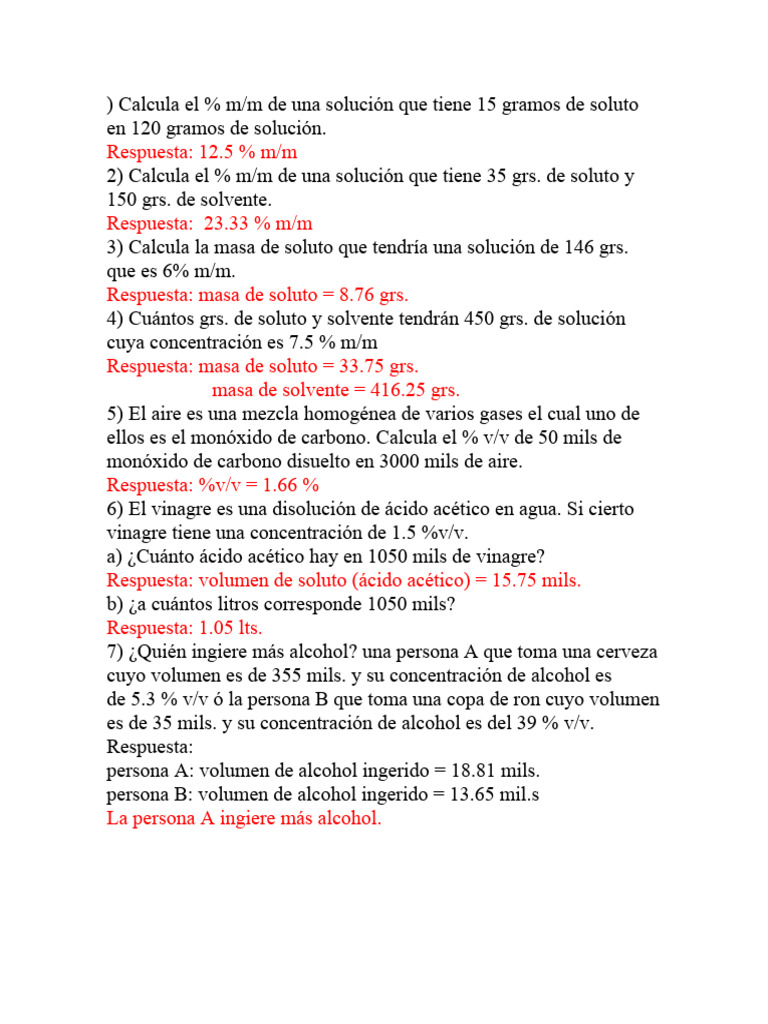 Porcentaje en Masa y Volumen | PDF
