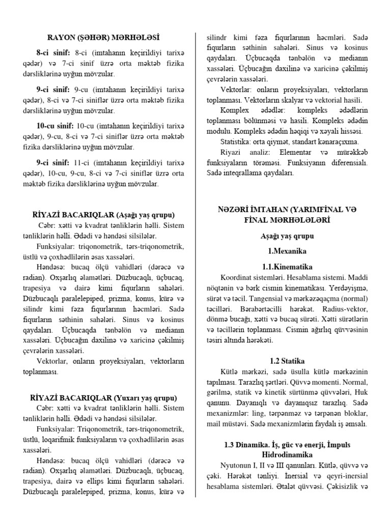 RFO Fizika Proqram | PDF