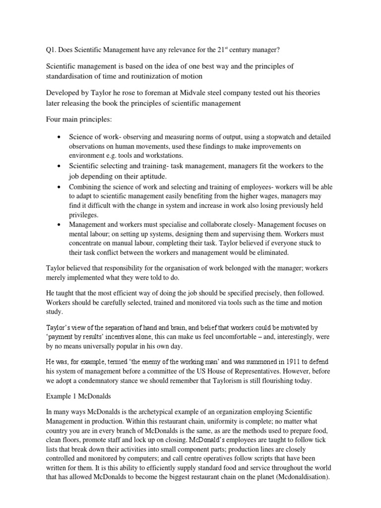 Relevance of Scientific Management Today | PDF | Psychological Concepts ...