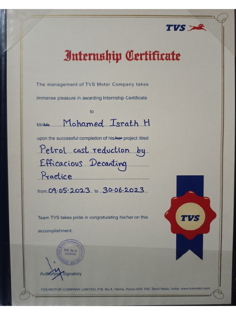 TVS Certificate | PDF