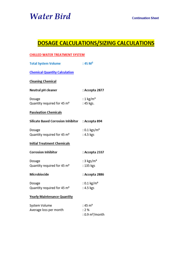 Chemical Dosing Calculation | PDF | Dose (Biochemistry) | Chemistry