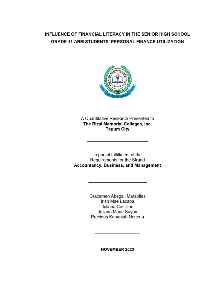 Financial Literacy in Grade 11 ABM Students | PDF | Literacy | Attitude ...