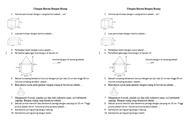 Ulangan Harian Bangun Ruang | PDF