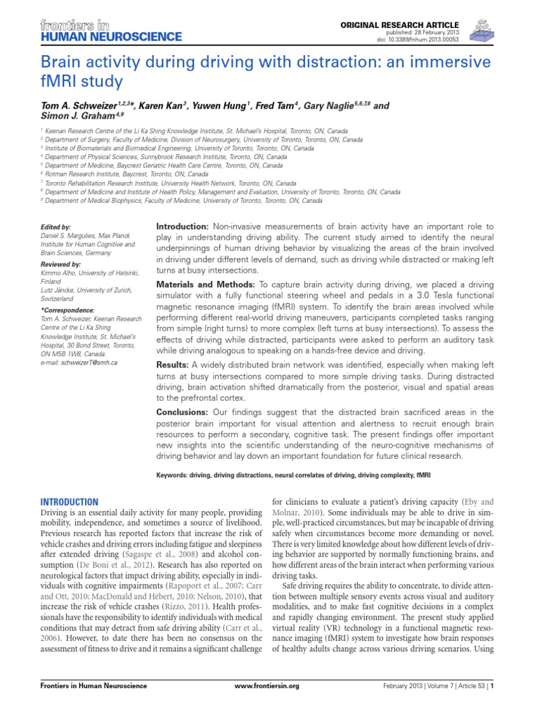 Brain Activity in Distracted Driving fMRI | PDF | Functional Magnetic ...