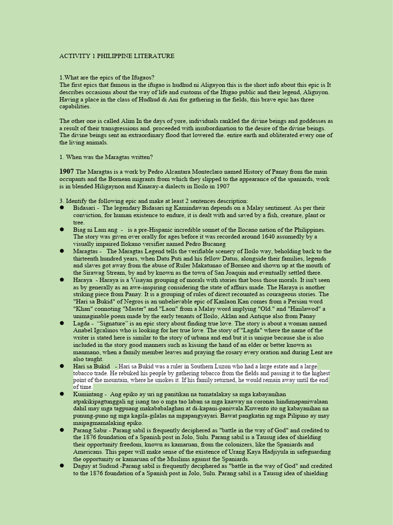 Activity 1 Philippine Literature | PDF | Philippines | Southeast Asia