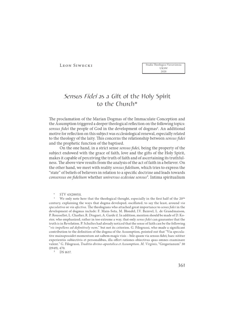 Sensus Fidei As A Gift of The Holy | PDF