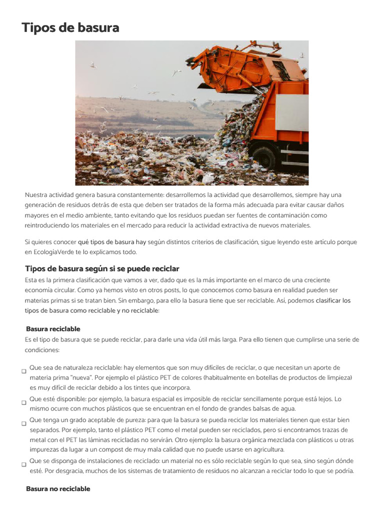 Tipos de Basura | PDF | Residuos | Reciclaje