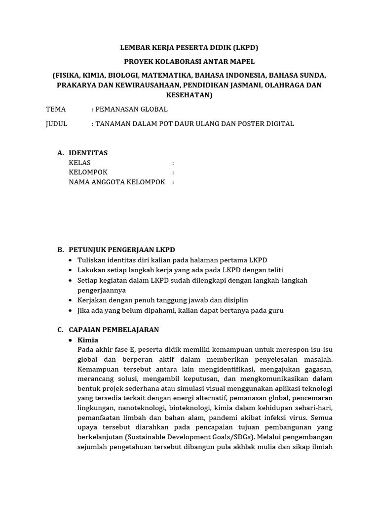 Format LKPD PJBL | PDF